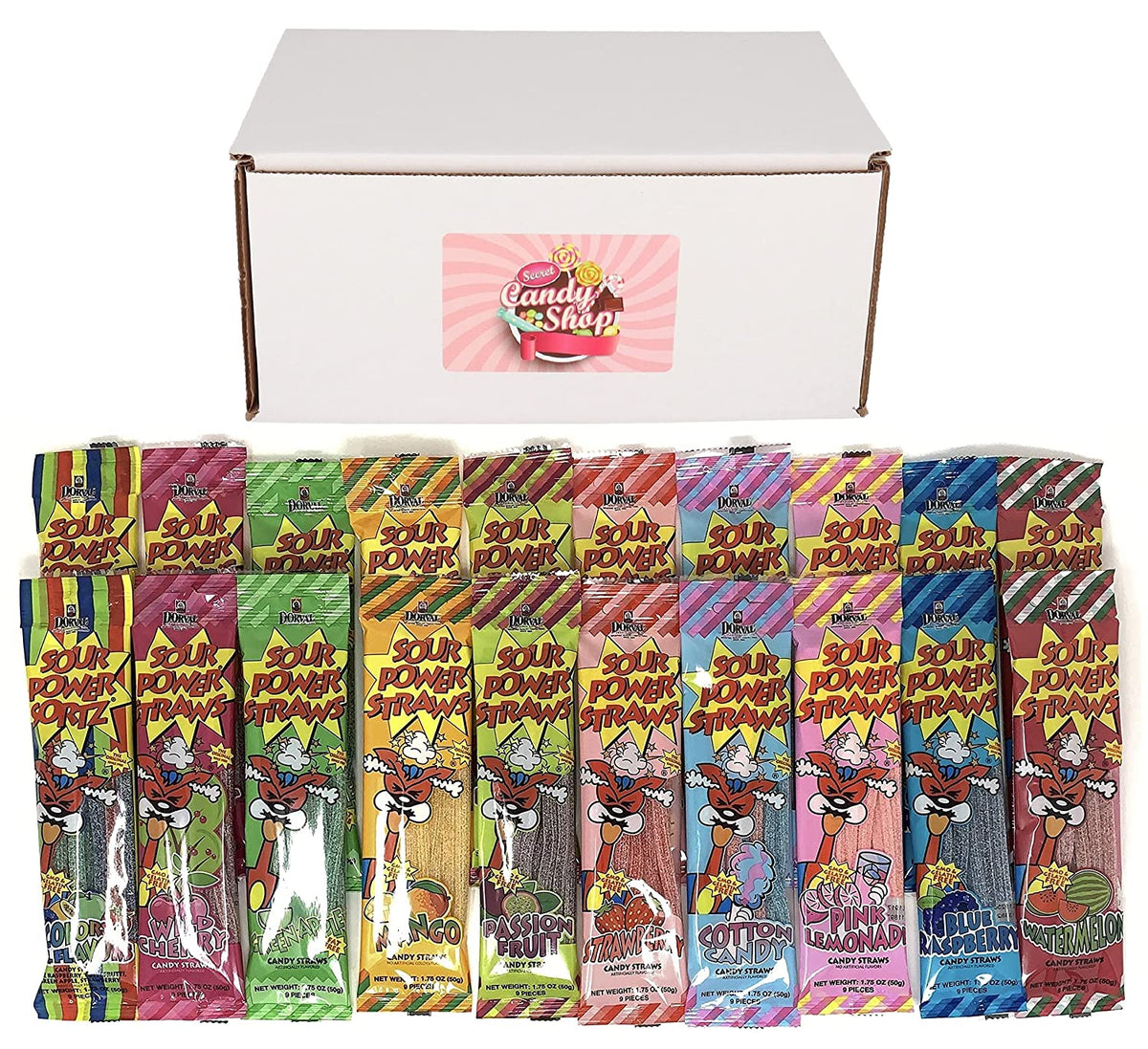 Sour Power Straws Variety Pack of 10 Flavors (2 of each flavor, Total